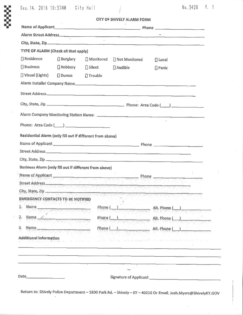Forms – Shively Police Department