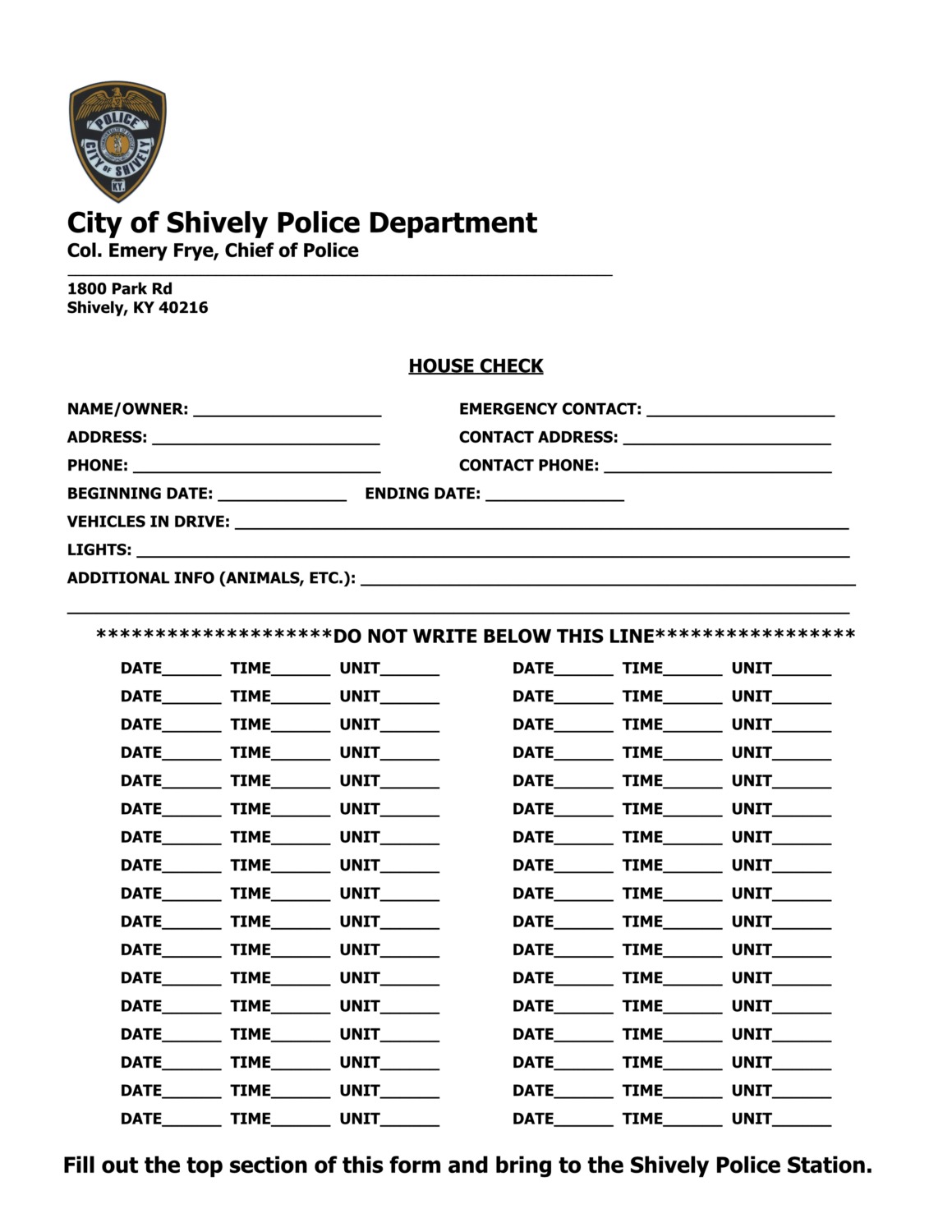 Forms – Shively Police Department